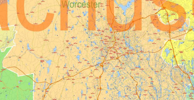 Massachusetts State PDF Vector Map exact extra detailed All Roads ...