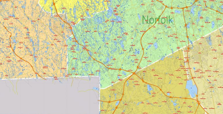 Massachusetts State Vector Map exact extra detailed All Roads, Cities ...