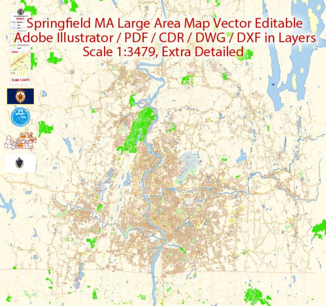 Springfield DXF Map large area Massachusetts US Extra detailed City ...
