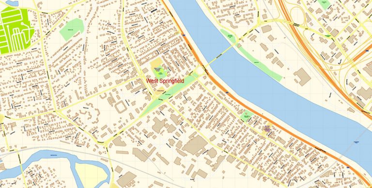 Springfield Vector Map large area Massachusetts US Extra detailed City ...