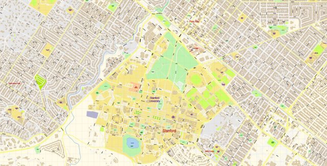 Stanford University California US Map Vector Extra Detailed Street Road ...