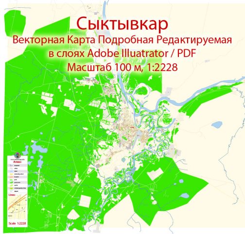 Сыктывкар векторная карта города подробная редактируемая в слоях Adobe ...