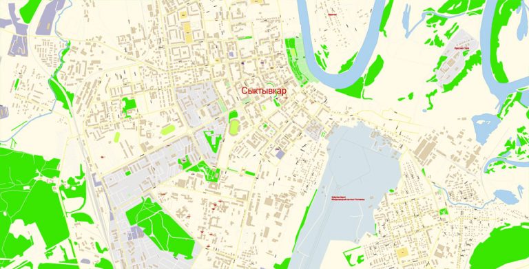 Сыктывкар векторная карта города подробная редактируемая в слоях Adobe ...