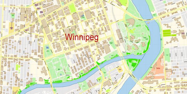 Winnipeg PDF Map Vector Canada Exact City Plan detailed Road Map Adobe ...