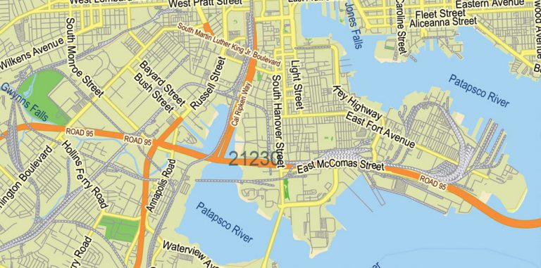 Baltimore Maryland US counties Map Vector Exact City Plan detailed ...