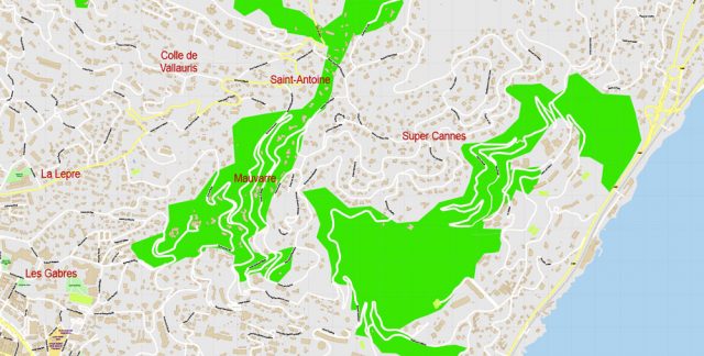 Cannes Area Map PDF Vector France Exact City Plan detailed Street Map ...