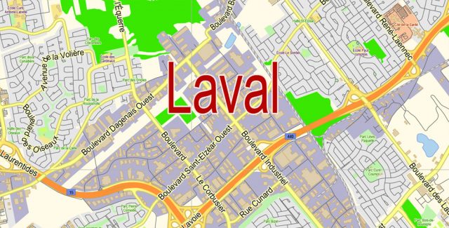 Laval Quebec Canada PDF Map Vector Exact City Plan low detailed Street Map Adobe PDF in layers ...