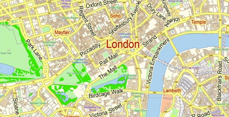 London Center PDF Map Vector UK Exact City Plan low detailed Street Map ...