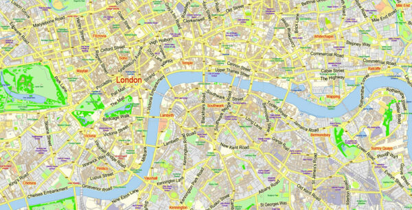 London Center Map Vector UK Exact City Plan low detailed Street Map ...