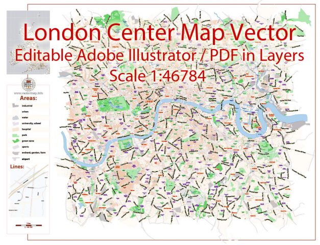 London Center Map Vector UK Exact City Plan Street Map Rose Adobe ...