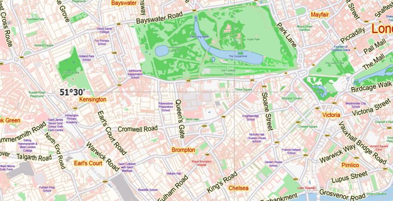 London Center Map Vector UK Exact City Plan Street Map Rose Adobe ...