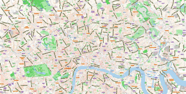 London Center PDF Map Vector UK Exact City Plan Street Map Rose Adobe ...