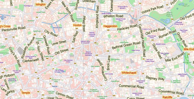 London Center Map Vector UK Exact City Plan Street Map Rose Adobe ...