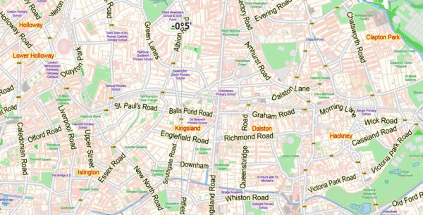 London Center Map Vector UK Exact City Plan Street Map Rose Adobe ...