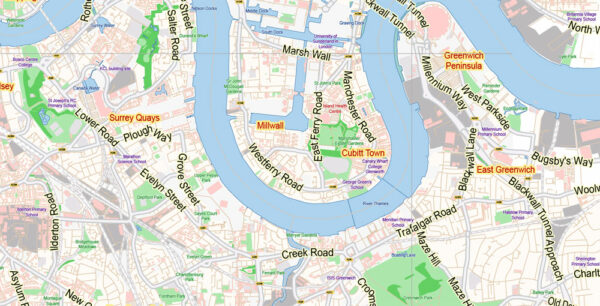London Center Map Vector UK Exact City Plan Street Map Rose Adobe ...