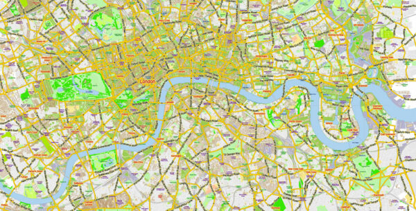 London Center Map Vector UK Exact City Plan Street Map Green Adobe ...