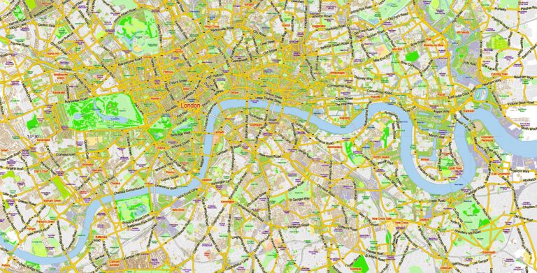 London Center Map Vector UK Exact City Plan Street Map Green Adobe ...