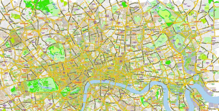 London Center Map Vector UK Exact City Plan Street Map Green Adobe ...