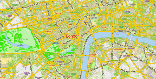 London Center Map Vector UK Exact City Plan Street Map Green Adobe ...