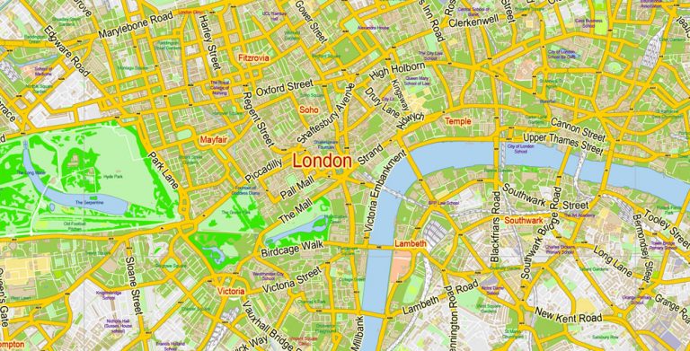 London Center Map Vector UK Exact City Plan Street Map Green Adobe ...