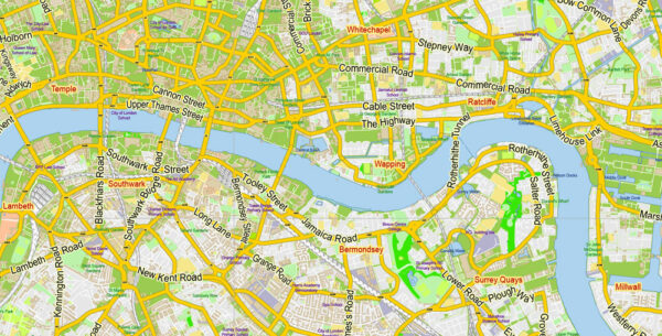 London Center Map Vector UK Exact City Plan Street Map Green Adobe ...