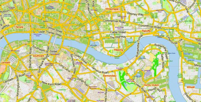 London Center PDF Map Vector UK Exact City Plan Street Map Green Adobe ...
