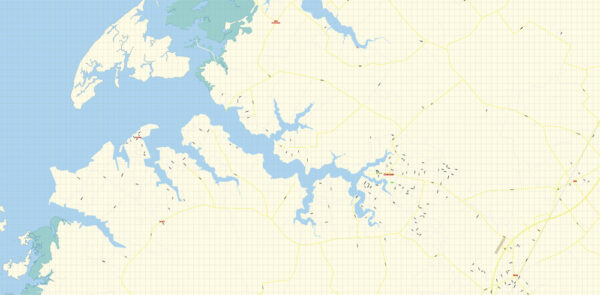 Onancock Vector Map area Virginia US detailed City Plan full editable ...