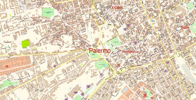 Palermo Italy Map Vector Exact City Plan detailed Street Map Adobe Illustrator in layers – Maps ...