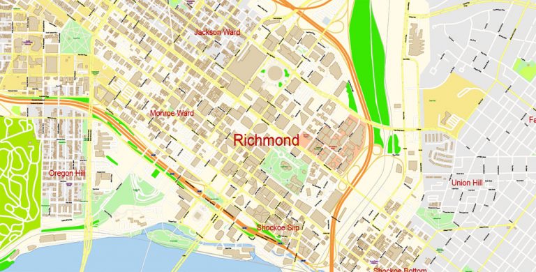 Richmond Virginia Map Vector Exact City Plan detailed Street Map Adobe ...
