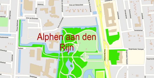 Alphen aan den Rijn Netherlands PDF Vector Map detailed City Plan ...