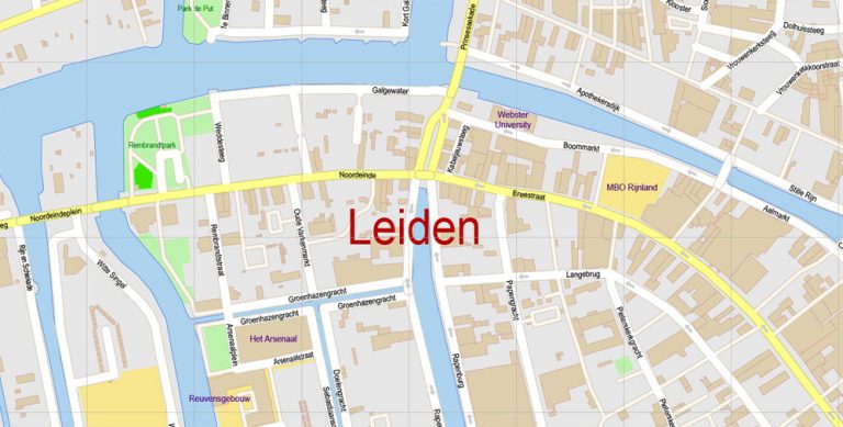 Leiden Map Vector Netherlands Exact City Plan detailed Street Map Adobe ...