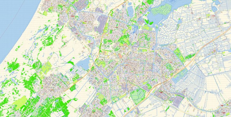 Leiden Map PDF Vector Netherlands Exact City Plan detailed Street Map ...