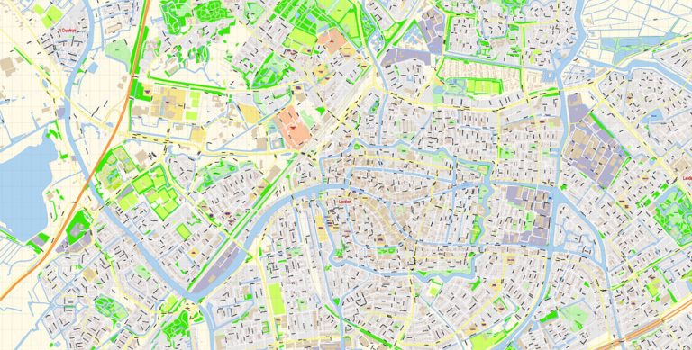 Leiden Map Vector Netherlands Exact City Plan detailed Street Map Adobe ...