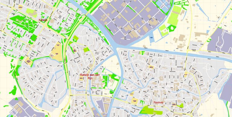 Leiden Map Vector Netherlands Exact City Plan detailed Street Map Adobe ...