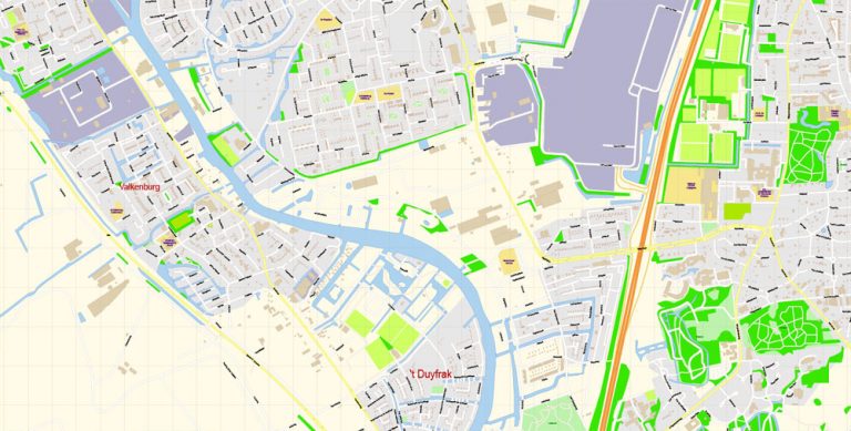 Leiden Map Vector Netherlands Exact City Plan detailed Street Map Adobe ...