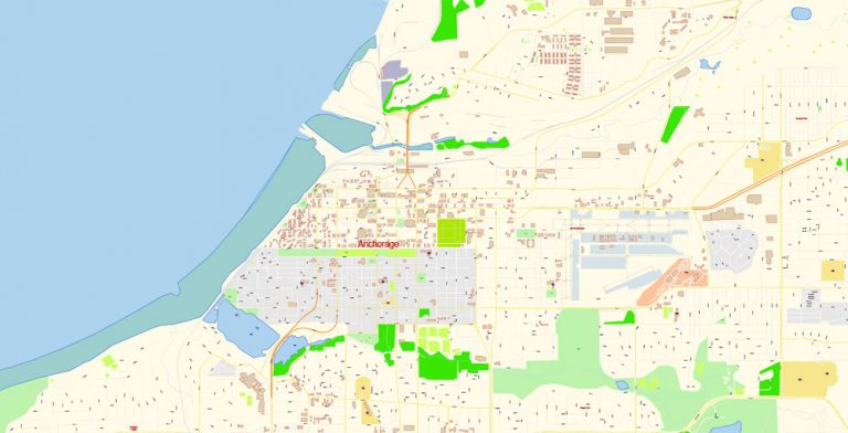 Anchorage Alaska US Map Vector Exact City Plan detailed Street Map ...