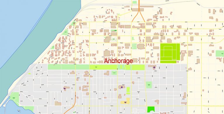 Anchorage Alaska US Map Vector Exact City Plan detailed Street Map ...