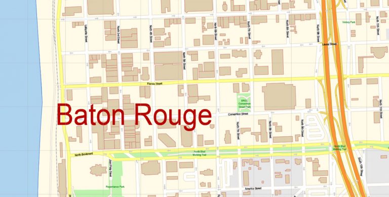 Baton Rouge PDF Map Vector Exact City Plan Louisiana detailed Street ...