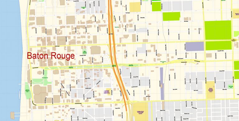 Baton Rouge Louisiana US Map Vector Exact City Plan detailed Street Map ...