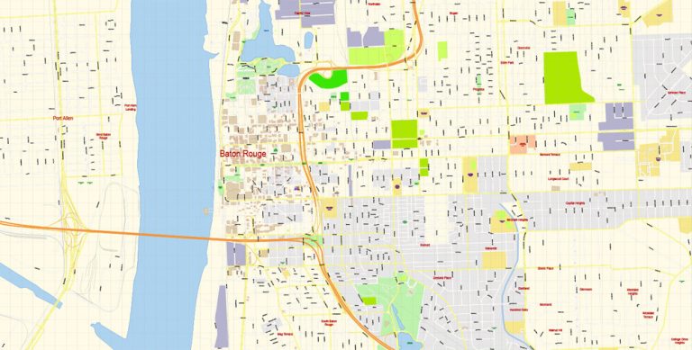 Baton Rouge Louisiana US Map Vector Exact City Plan detailed Street Map ...