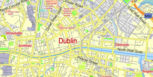 Dublin Map Vector Ireland Exact City Plan Low detailed Street Map editable Adobe Illustrator in ...