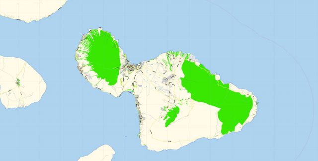 Hawaii Islands Vector Map detailed Plan scale 1:70302 full editable ...