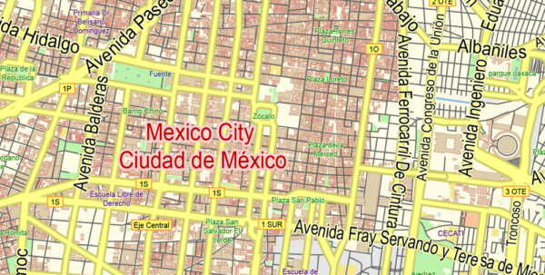 Mexico City Map Vector Exact City Plan 033 Low detailed Street Map ...