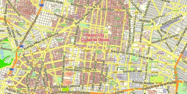 Mexico City Map Vector Exact City Plan 033 Low detailed Street Map ...