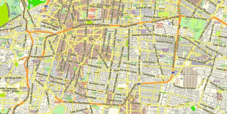 Mexico City PDF Map Vector Exact City Plan 033 Low detailed Street Map ...