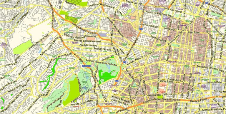 Mexico City PDF Map Vector Exact City Plan 033 Low detailed Street Map ...