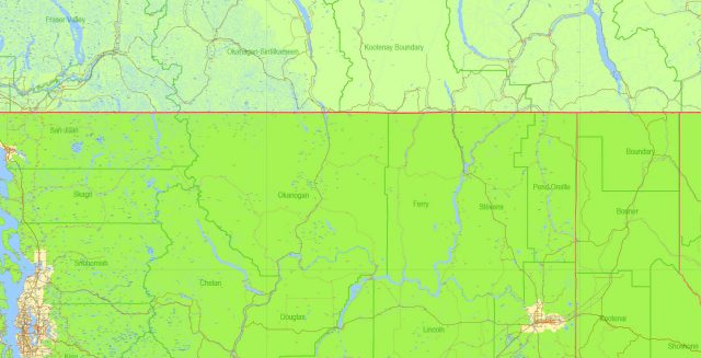 US NW part + Canada SW part PDF Map Vector Exact Road Admin detailed ...