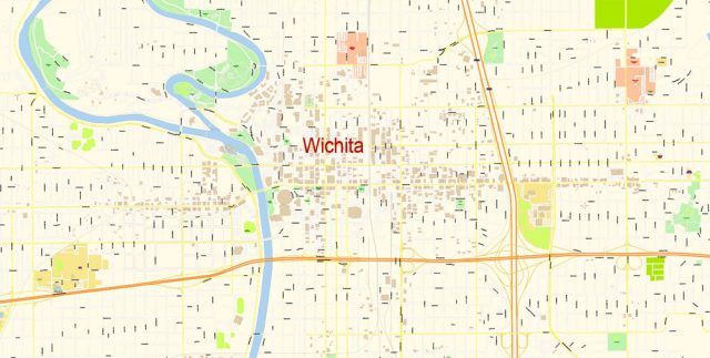 Wichita Map Vector Exact City Plan Kansas US detailed Street Map ...