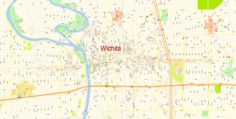 Wichita Map Vector Exact City Plan Kansas US detailed Street Map ...
