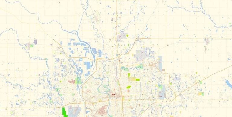 Wichita Map Vector Exact City Plan Kansas US detailed Street Map ...